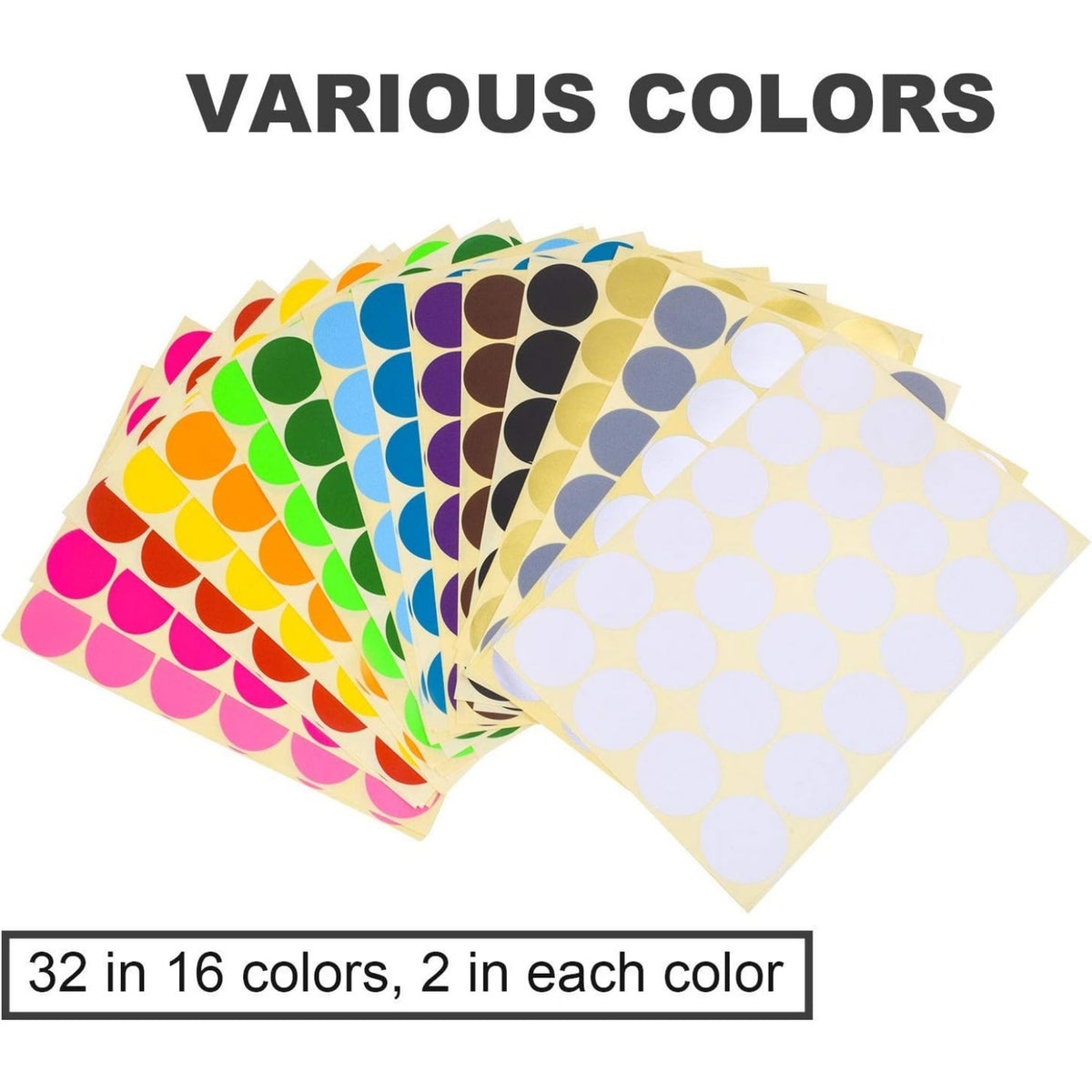 BronaGrand 32 Sheets 32mm Round Dot Stickers Color Coding Labels, 16